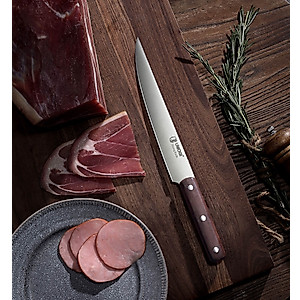 UMOGI Kitchen Knife Set 6 Piece with Sheath Covers in Gift Box - Full Tang Wooden Handle German Stainless Steel - professional Cutlery Knives Set with Chef Slicing Bread Boning Utility Paring Knife