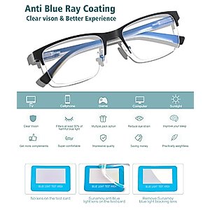 Multifocus Reading Glasses Men Progressive Multifocal Blue Light Computer Reader Half Frame Metal Extra Wide Eyeglasses No Line Bifocals Large Designer Cheaters Transition Square Eyewear 2packs 1.50