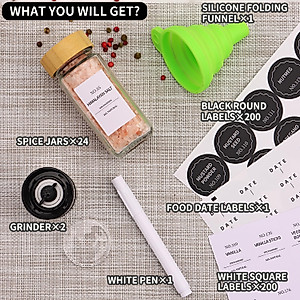 Forhaodejia Spice Jars - 24 Pcs, Spice Jars with Labels, Glass Spice Jars with Bamboo Lids, Seasoning Containers,Empty Glass Spice Container Set, Seasoning Organizer, Kitchen Set, with Pepper Grinder