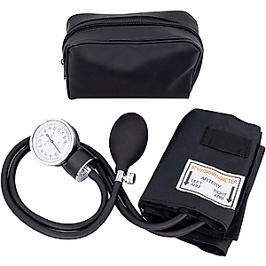 LINE2design Adult Blood Pressure Cuff - School Safety Deluxe Aneroid Sphygmomanometer with Cuff and Carrying Case Trauma Kits Black