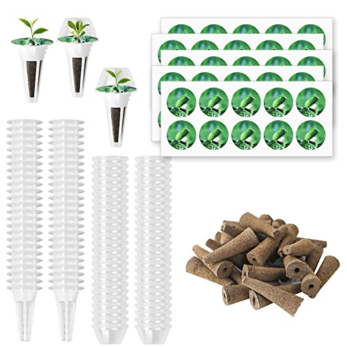 Kweiugfi Hydroponic Garden Supplies Accessories,Gardening System Indoor Outdoor,Seed pod kit 50 Pieces Grow Baskets,Transparent Insulation Lids, Plant Grow Sponges,Labels for Seed Starting System
