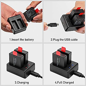 Action Camera Battery Pack, 1350mAh Rechargeable Battery(3-Pack) with USB Dual Charger for Sports Camera, Compatible with AKASO EK7000/CAMPARK/CROSSTOUR/APEMAN and More