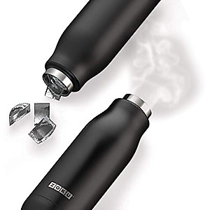 Zoku Stainless Steel Water Bottle 18-Ounce; Matte Black; Leak-Proof & Spill Proof; Durable Paracord Lanyard Cap, Double-Walled Vacuum Insulated; Large 1-1/2-Inch Diameter Mouth Opening