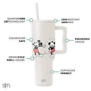 Simple Modern Disney 40 oz Tumbler with Handle and Straw Lid | Insulated Reusable Stainless Steel Water Bottle Travel Mug | Gifts for Women Men Him Her | Trek Collection | 40oz | Mickey Mouse Dances