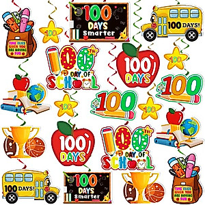 36 Pcs 100th Day of School Decorations Hanging Swirls, No-diy 100 Days of School Decorations Streams, 100 Items for 100th Day of School Foil Hanging for Kindergarten Pre-school Primary High School