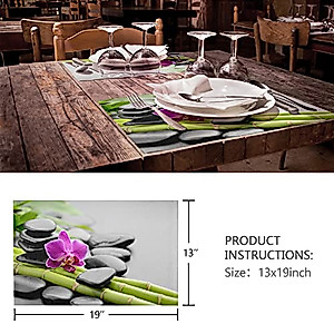 Placemats for Dining Table Set of 6, Zen Basalt Stone Orchid Flower and Cotton Linen Cloth for Square/Rectangle/Round Table Mat Placemat Kitchen Dinner Holiday Dﾃｩcor