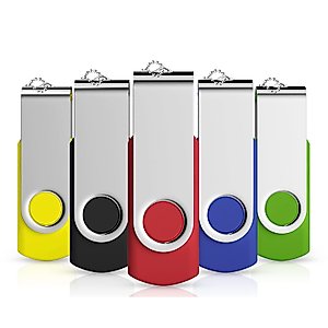Flash Drive 8GB 5 Pack USB 2.0 Thumb Drive Jump Drive Pen Drive Bulk Memory Sticks Zip Drives Swivel with Led Light Keychain Design Yellow/Red/Blue/Green/Black (5 Pcs Mixed Color)