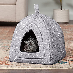 Furhaven Small Cat Bed Polycanvas Print Décor Foldable Pet Tent, Washable - Gray Terazzo, Small