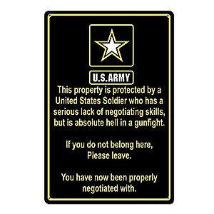Property Protected by Soldier U.S. Army Funny Tin Sign Metal Sign Metal Decor Wall Sign Wall Poster Wall Decor Door Plaque TIN Sign 7.8X11.8 INCH