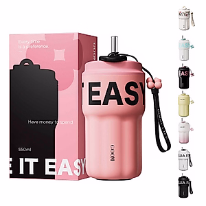 GOOM 18oz Travel Coffee Mug Tumbler with Lid and Straw, 18/10 Stainless Steel, 6-Layer Insulation, Spill Proof, Leak Proof Tumbler with Straw Mouth Rotary Lock, Coffee Mugs for Women - Hot Pink