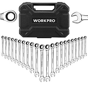 WORKPRO 22-Piece Ratcheting Combination Wrench Set, 72 Teeth, Combo Ratchet Wrenches Set with Organizer Box, Metric 6-18mm & SAE 1/4-3/4"