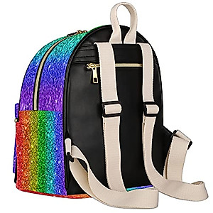 Rainbow Mini Backpack Purse for Women, Rainbow Sequins Leather Small Backpack Casual Travel Daypacks Shoulder Bag for Girls Teen