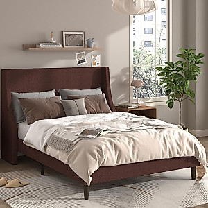 Akeacubo Bed Frame with Button Tufted Headboard,Faux Leather Upholstered Mattress Foundation,Platform Bed Frame,Wooden Slat Support,No Box Spring Needed,Easy Assembly (05, Queen)