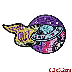 I’m Out UFO Patch Applique Cartoon UFO Planet Embroidered Sticker Colorful Iron On/Sew On Patch Badge Clothes Bags Accessories DIY Gift