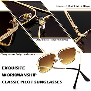 FEISEDY Sunglasses, Fashion Square Pilot Sunglasses, Vintage Metal Gradient Glasses for Men and Women, B4104
