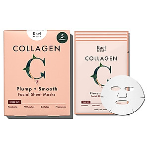 Rael Face Mask Skin Care, Collagen Face Masks - Bamboo Facial Sheet Mask, Korean Skincare, with Collagen Essence and Fruit Extracts, Nourishing and Moisturizing, All Skin Types (Collagen, 5 Sheets)