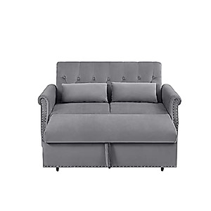 Convertible Sleeper Sofa Pull Out Couch, Modern Velvet Upholstered 3-in-1 Loveseat with Reclining Adjustable Backrest &Removable Armrest ,Button Tufted Small Sofa & Couches for Apartment Living Room