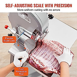 Commercial Electric Meat Bandsaw, 1500W Stainless Steel Vertical Bone Sawing Machine, Workbeach 19.3" x 15", 0.16-7.9 Inch Cutting Thickness, Frozen Meat Cutter with 6 Blades for Rib Pork Beef