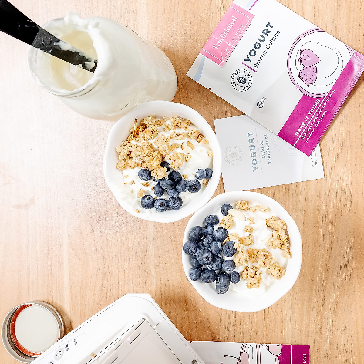 Cultures for Health Traditional Yogurt Starter Culture | 4 Packets Direct-Set Thermophilic Starter | Make Up To 12 Cups Thick, Tangy Probiotic Yogurt | Powdered Live Active Cultures for Yogurt Making