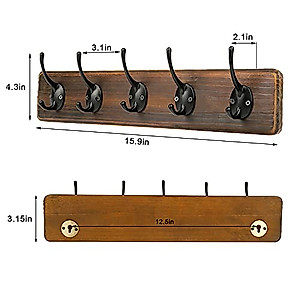 PHINGEER Rustic Wall Mounted Coat Hook Rack Heavy Duty Wodden Entryway Hanging Coat Rack with 5 Decorative Hooks for Entryway Mudroom Kitchen Bathroom Living Room Foyer Hallway (brown-1pack, 5 Hooks)