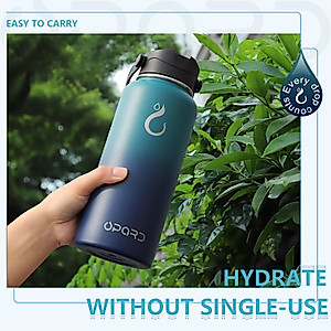 Opard Sports Water Bottle - 32 Oz, 3 Lids (Straw Lid, Flip Lid, Spout Lid), Leak Proof, Vacuum Insulated Stainless Steel, Double Walled, Reusable Metal Canteen