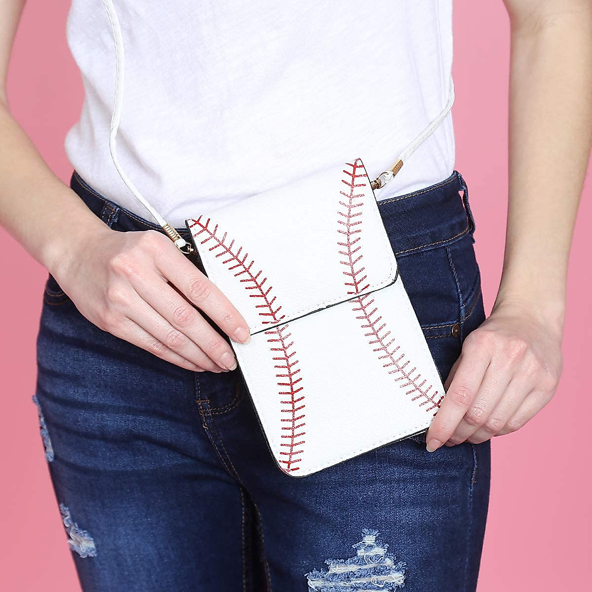 Small Travel Purse Pouch Bag - Crossbody Strap Wallet Smartphone Touchscreen Case Ball Sports Game, Animal, American Flag (Sports - Baseball)