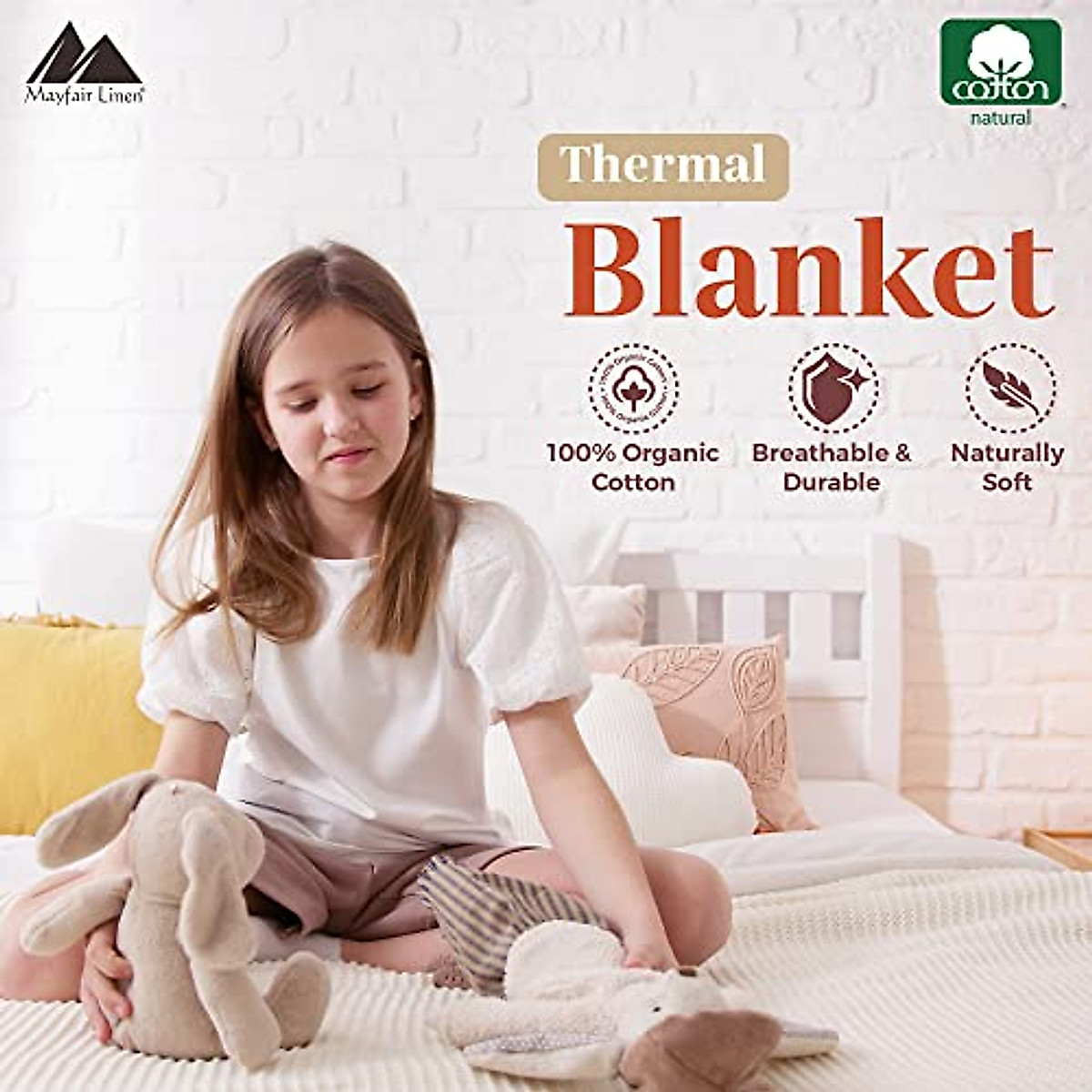 Mayfair Linen 100% Pure Cotton, Luxury King/Cal King Size Dark Grey Blanket - Herringbone Pattern, Soft &Cozy Premium Fall Throw Blanket for All Seasons, 350GSM &106x92 with Free Tote Bag