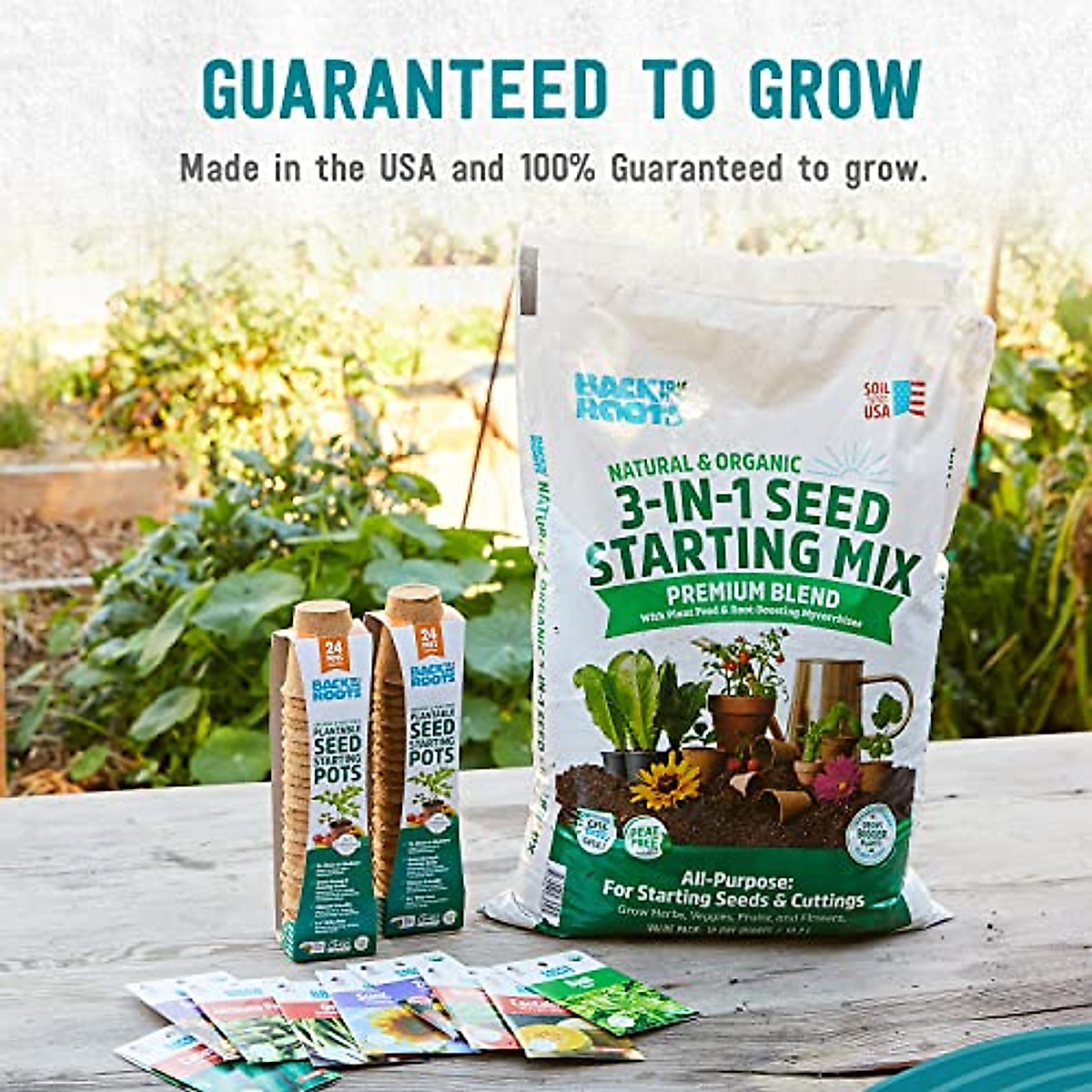 Back to the Roots 3-in-1 Seed Starting Mix 12 Quarts, 100% Organic & USA Made for Herbs, Veggies, Flowers, w/ Nutrient Rich Plant Food, Worm-Castings, & Moisture Controlling Yucca Brown