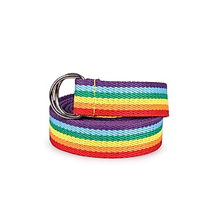 AIBEARTY Canvas Web Double D Ring Plaid Belt Silver Buckle Long Waistband for Women Men Teens (Rainbow)