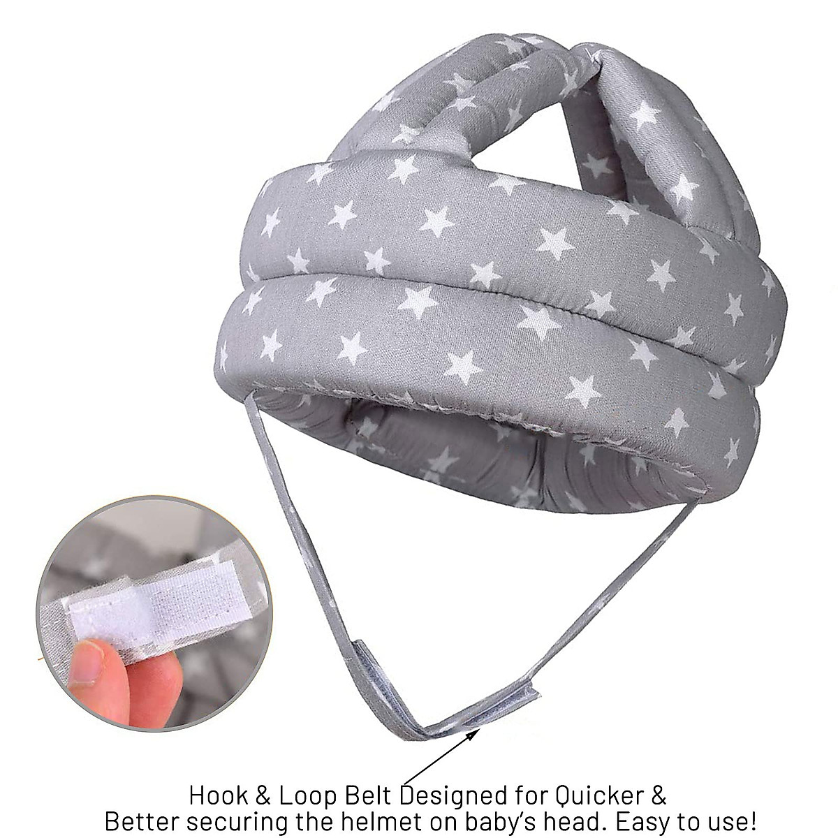 Baby Safety Helmet, Infant Baby Head Protector with 3 Pairs Baby Knee Pads for Crawling & 3 Pairs Baby Socks, Head Cushion Bumper Bonnet, Soft Headguard for Toddler Learning to Walk, Gray Star