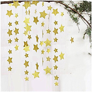 Skoye 2-Pack,Gold Star Garland, Golden Christmas Galaxy Banner, Twinkle Twinkle Little Star Garland Christmas Garland, Christmas Decor, Gold Baby Shower (4 inch in Diameter,13 Feet)