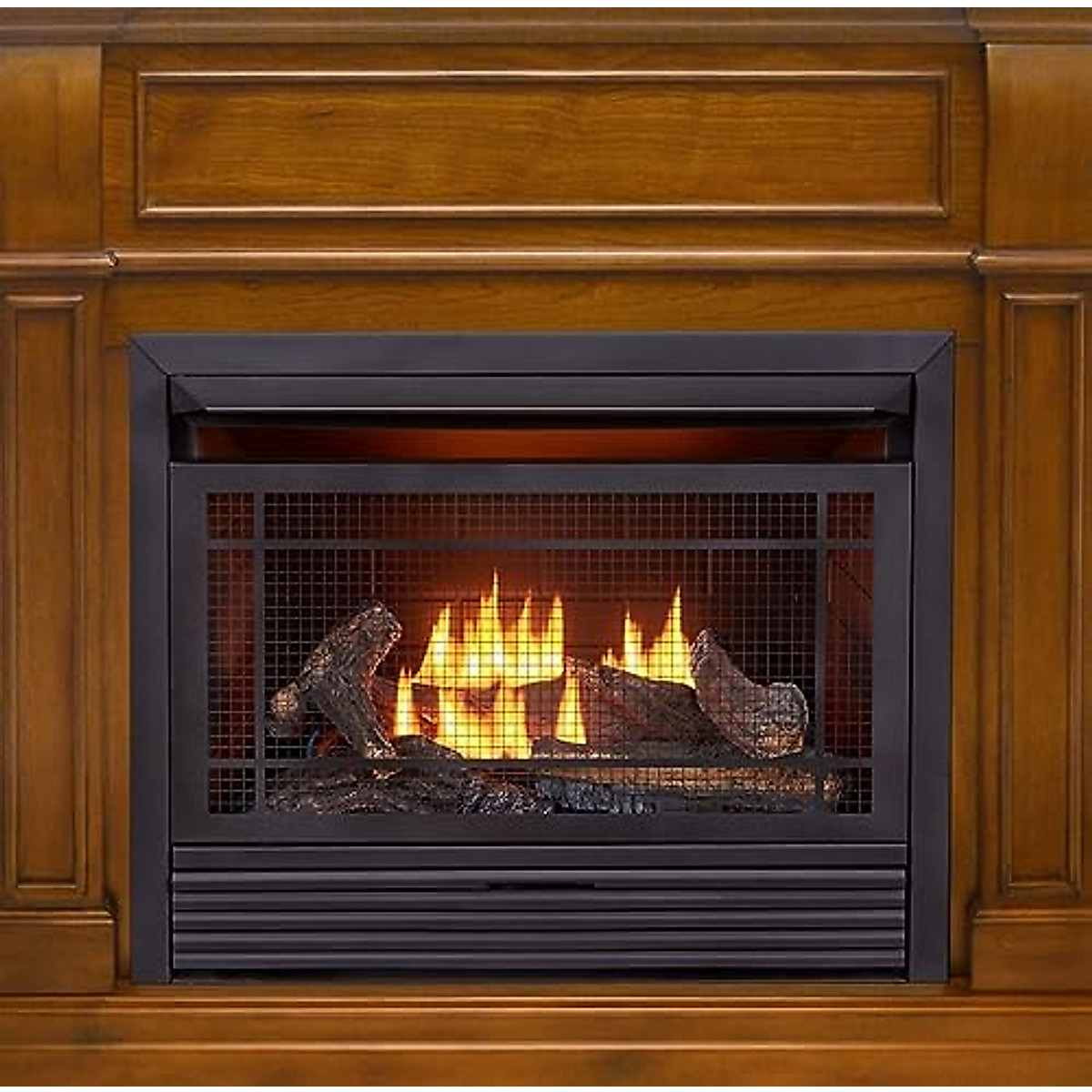Duluth Forge Dual Fuel Ventless Gas Fireplace System with Mantle, Remote Control, 5 Fire Logs, Use with Natural Gas or Liquid Propane, 26000 BTU, Heats up to 1350 Sq. Ft., Apple Spice