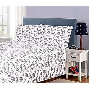 Kids Rule 4-Piece Dinosaur X-ray Sheet Set for Boys & Kids - 1 Full Flat Sheet, 1 Full Fitted Sheet & 2 Queen Pillowcases, Soft Brushed Microfiber Polyester Bed Sheet, Smooth & Durable