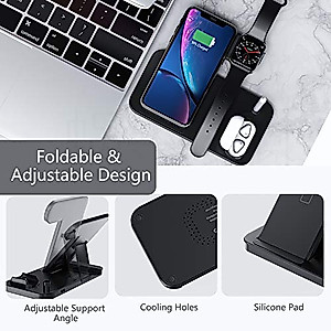 EVIGAL 4 in 1 Wireless Charger, Qi-Certified Fast Charging Station Compatible Apple Watch & AirPods & Apple Pencil, iPhone 14/13/12/11/11Pro/X/XS/XS Max/XR/8/8Plus, Samsung (with QC3.0 Adapter)