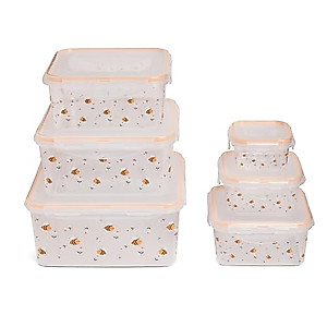 Brooklyn Steel Co. 6 Container Printed Snap Lid Square Food Storage Set - Spring Bees
