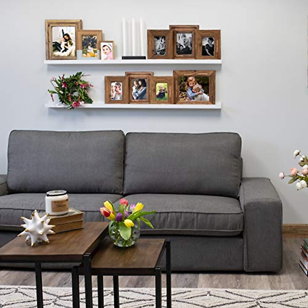 Wallniture Denver White 60 Inch Floating Shelves for Wall, Narrow Picture Ledge Shelf Set of 2,Wood Long Wall Shelves