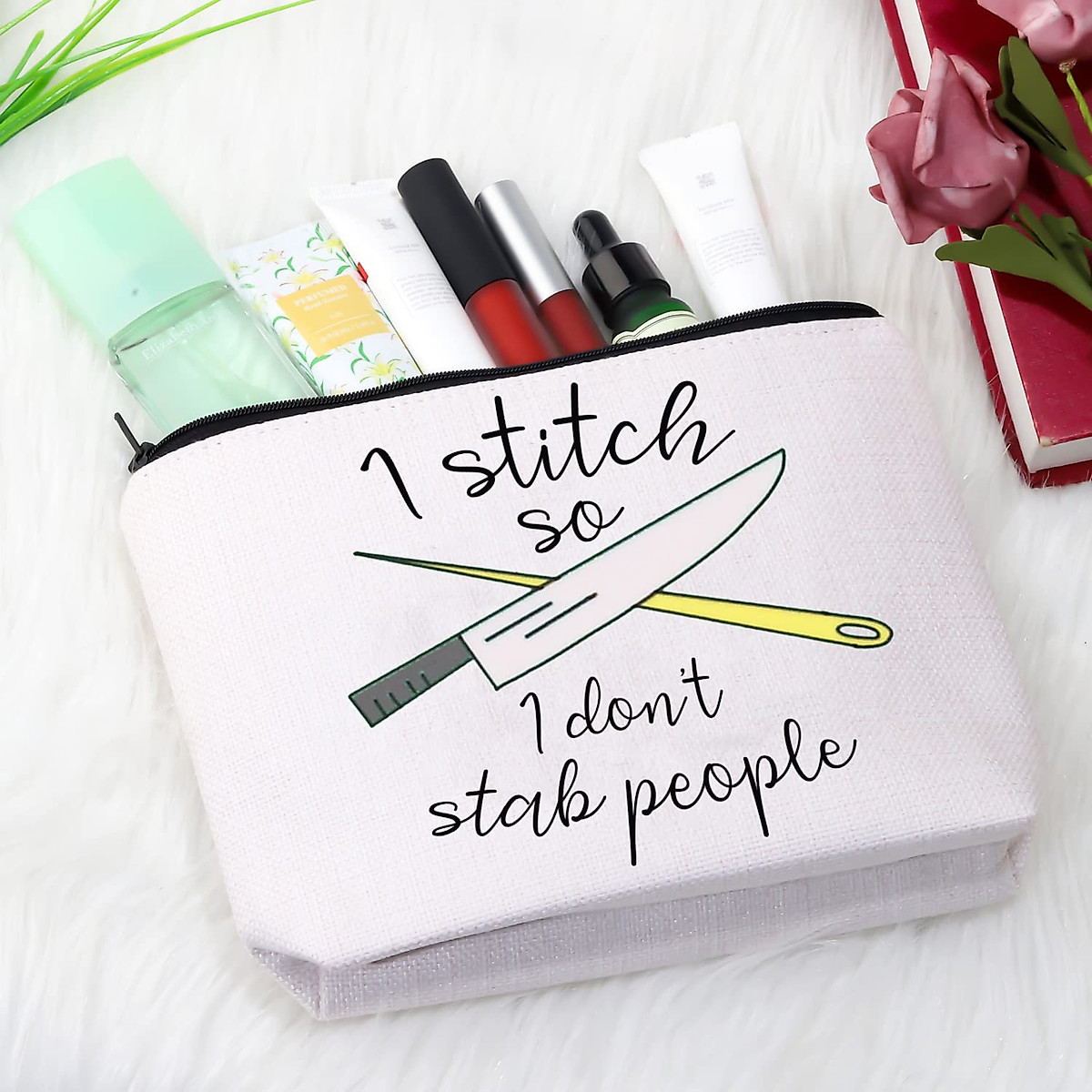 GJTIM Needleworker Gift Cross Stitch Project Bag I Stitch So I Don’t Stab People Sewing Project Bag for Cross Stitch Lover (Stab People Bag)