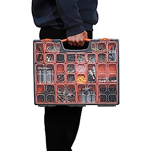 MIXPOWER Portable Storage Organizer with Secure Locks, 16-Inch Tool box with 22 Bin Compartments, Multi-Purpose Portable Plastic Professional Organizer, Orange/Clear