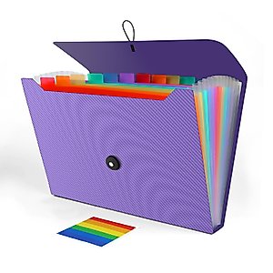 Accordion File Organizer, Expanding File Folder for Sorting Documents and Papers, 13 Pockets File Storage Organizer for Home, Travel and Office Use (Purple)