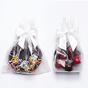 Rainbow Pana 120 Pack Twist Tie Bows for Treat Bags 2.5" White Satin Ribbon Bows for Package Craft Gift Wrapping Decoration