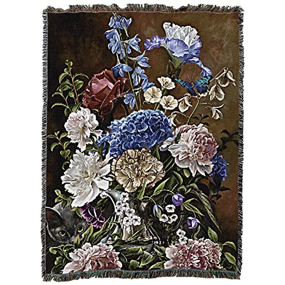 Pure Country Weavers Bouquet in Blue Blanket by Nene Thomas - Gift for Cat Lovers - Tapestry Throw Woven from Cotton - Made in The USA (72x54)