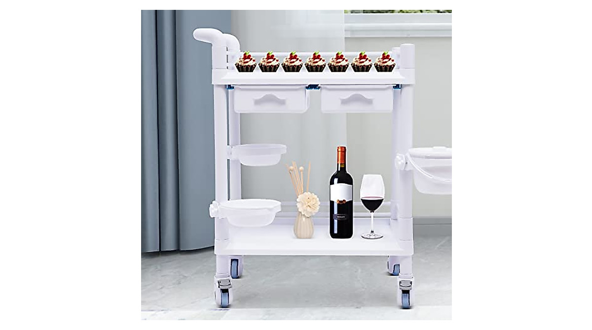 Rolling Utility Cart, 3-Tier Heavy Duty Cosmetology Cart with 360 ...