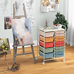 Giantex 15 Drawers Rolling Cart, Classroom Organizers, Storage Cart with Wheels, for Teacher Office Home School Supplies Tool Craft Art Paper