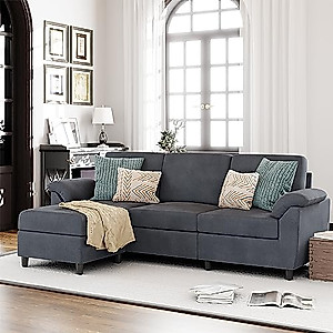 Vongrasig 79" Convertible Sectional Sofa Couch, 3 Seat L Shaped Sofa with Removable Pillows Linen Fabric Small Couch Mid Century for Living Room, Apartment and Office (Gray)