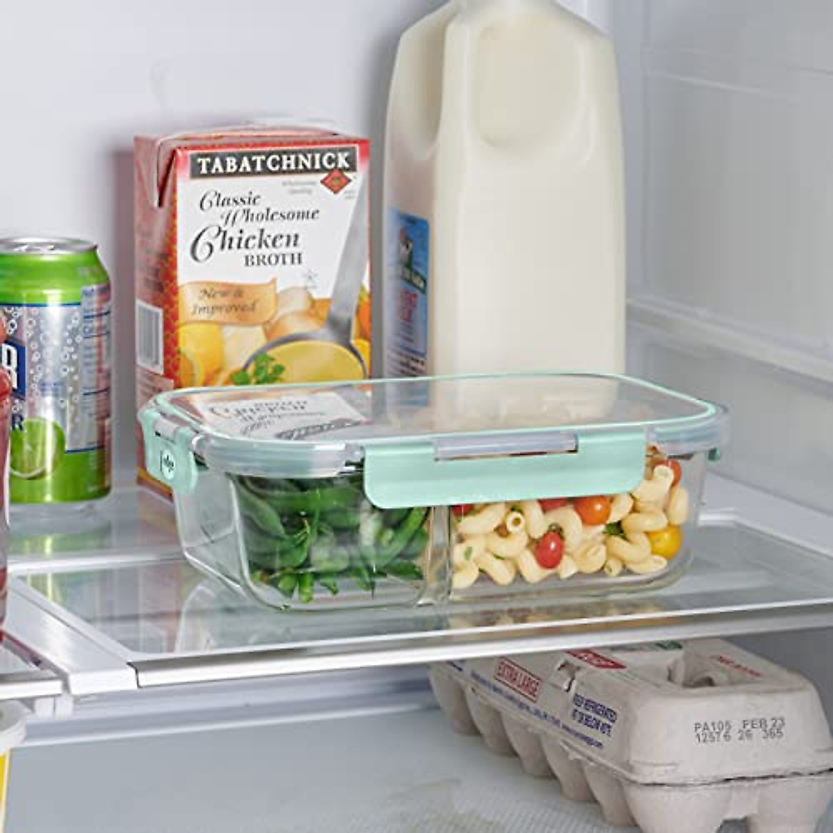 edge 2 Section Airtight Rectangle Glass Food Locktop Container (1500ML) 2 Pack, Mint