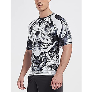 LAFROI Men's Short Sleeve UPF 50+ Baselayer Performance Compression Shirt Rash Guard-CLY08 Hannya Size SM