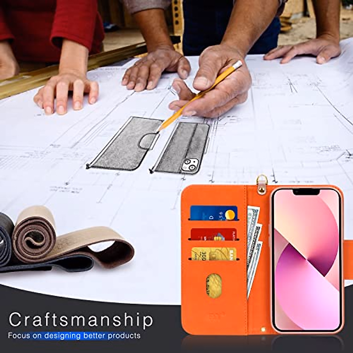 FYY Compatible with iPhone 13 Case, [Kickstand Feature] Luxury PU Leather Wallet Case Flip Folio Cover with [Card Slots] and [Note Pockets] Case for iPhone 13 5G 6.1" Rose Gold