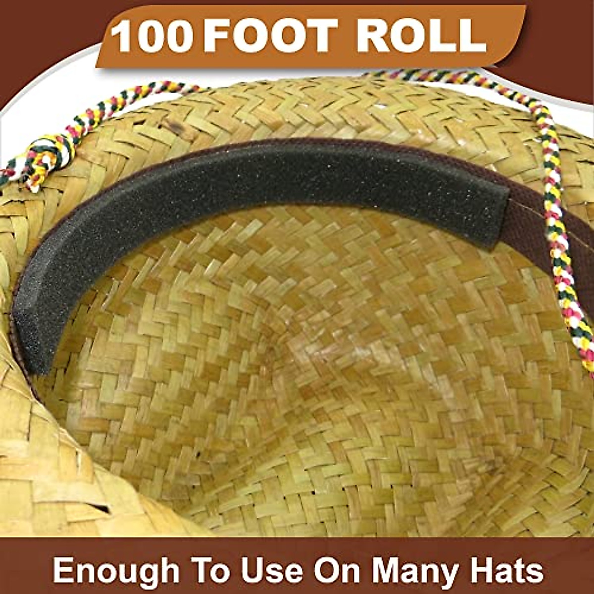 Hat Tape Roll 1200" (100 Feet) Black - Hard Hats Size Reducer Foam Filler - Cap Sizing Strip Insert - for Fedora, Baseball Caps, Pana, Straw, Cowboy, Western