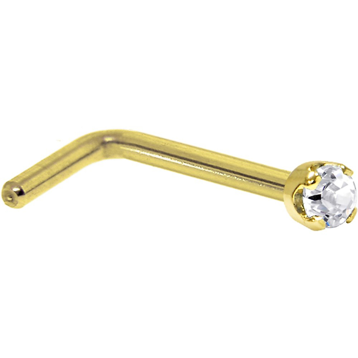 Body Candy Solid 14k Yellow Gold 1.5mm (0.015 cttw) Genuine Diamond Nose L-Shape Stud Piercing Ring 20 Gauge 1/4"