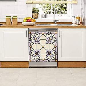 Dishwasher Magnet Cover French Lilies Symmetric Composition Modern Illustrations in Stained Magnetic Refrigerator Stickers Decorative Appliance Cover Fridge Panels Metal Door Garage 23x26in